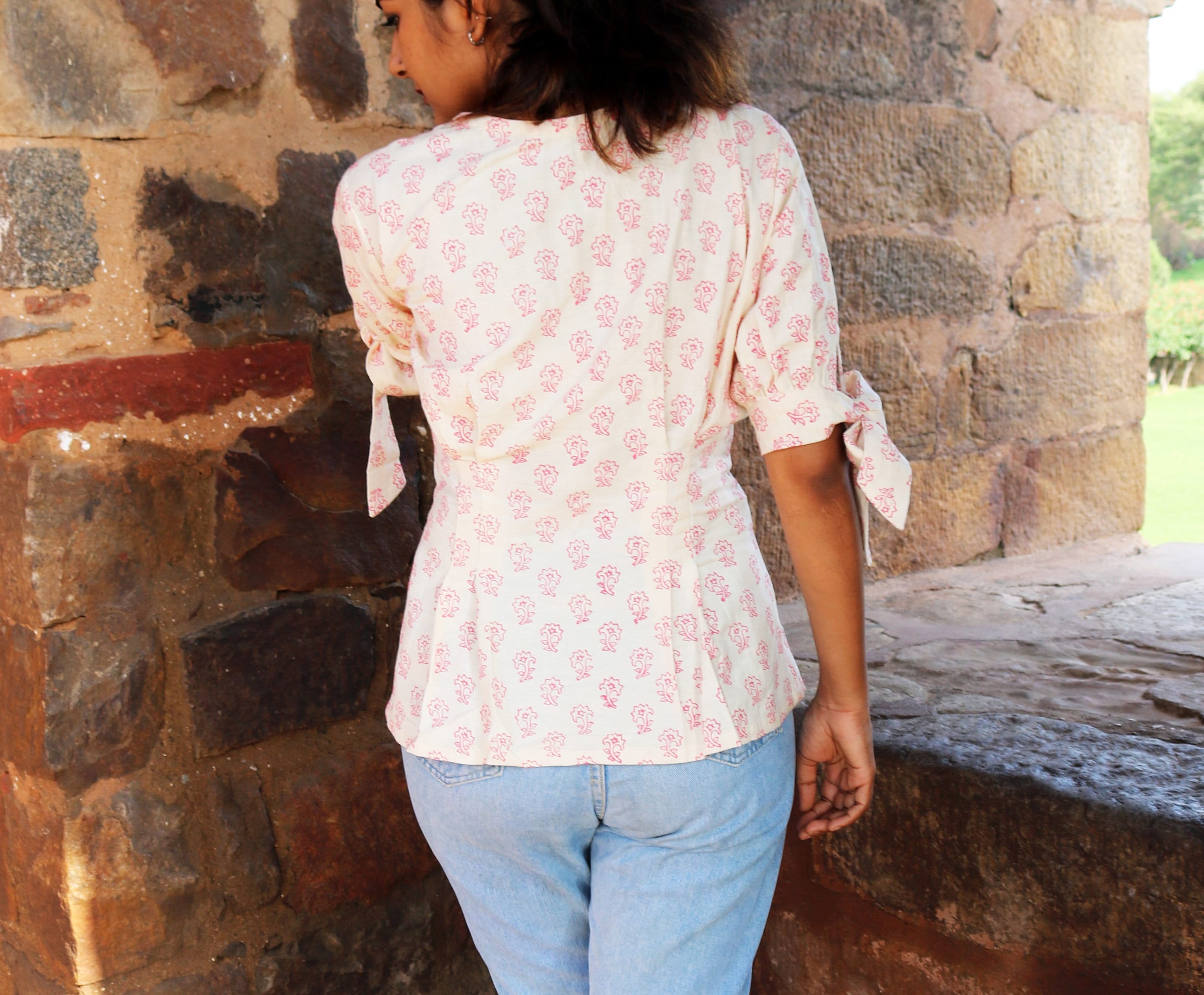 Hand Block Printed Linen Blouse, Button Down Top, Block Print Top, Boho ...