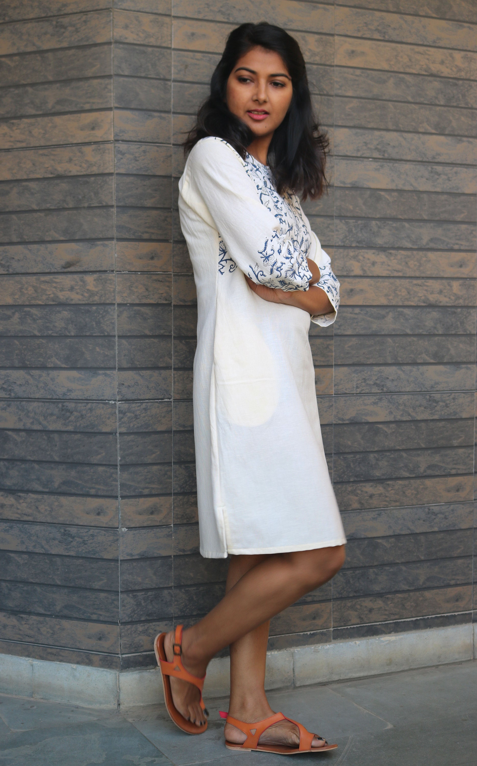 Off-white Tunic Dress for Women, Linen Shift Dress, Hand Block Print ...