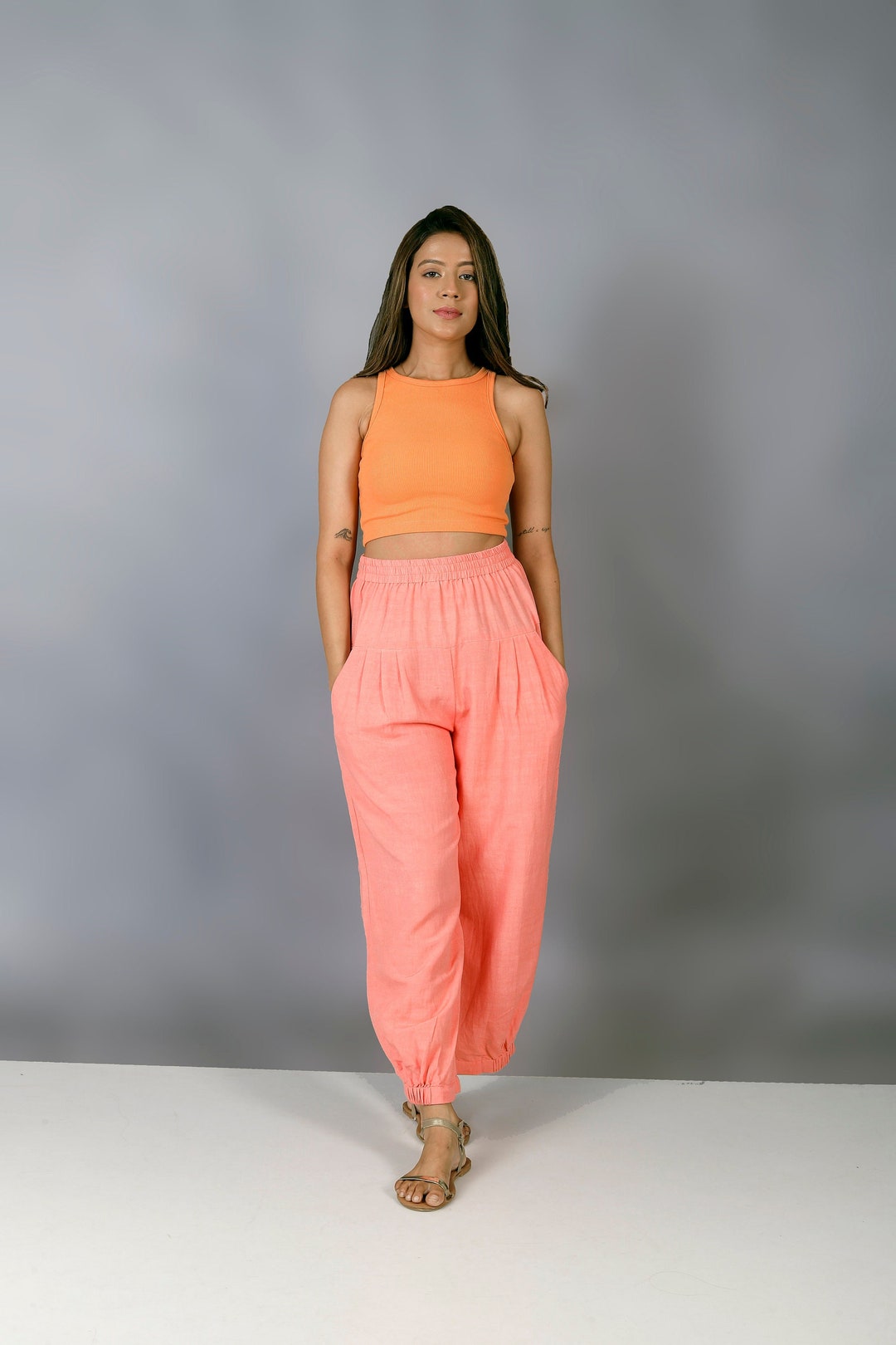 Unisex Peach Pants for Women, Custom Made Baggy Linen Pant, Bohemian ...