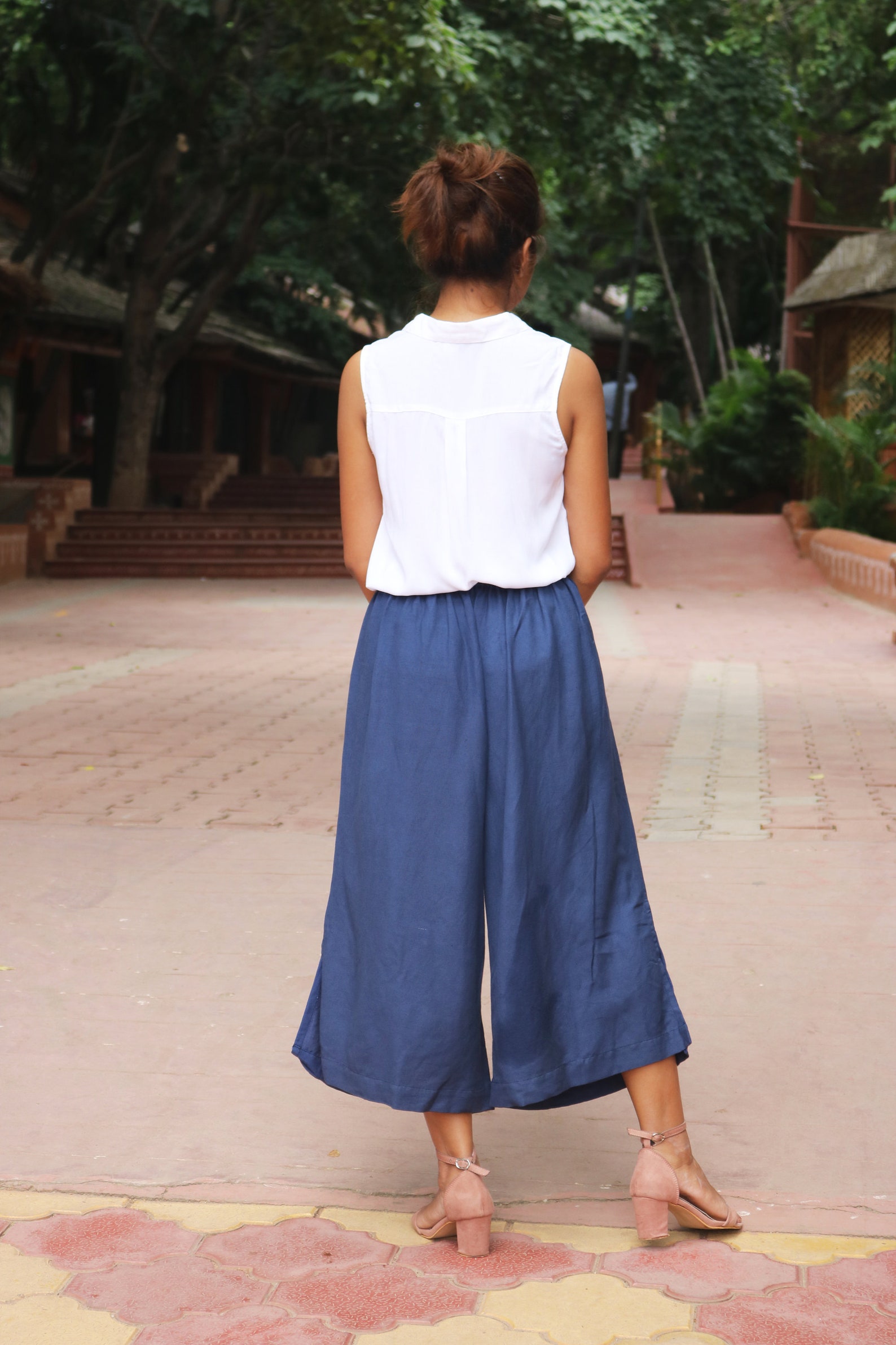 Navy Blue Pleated Linen Pant for Women, Custom Made, Made to Order ...