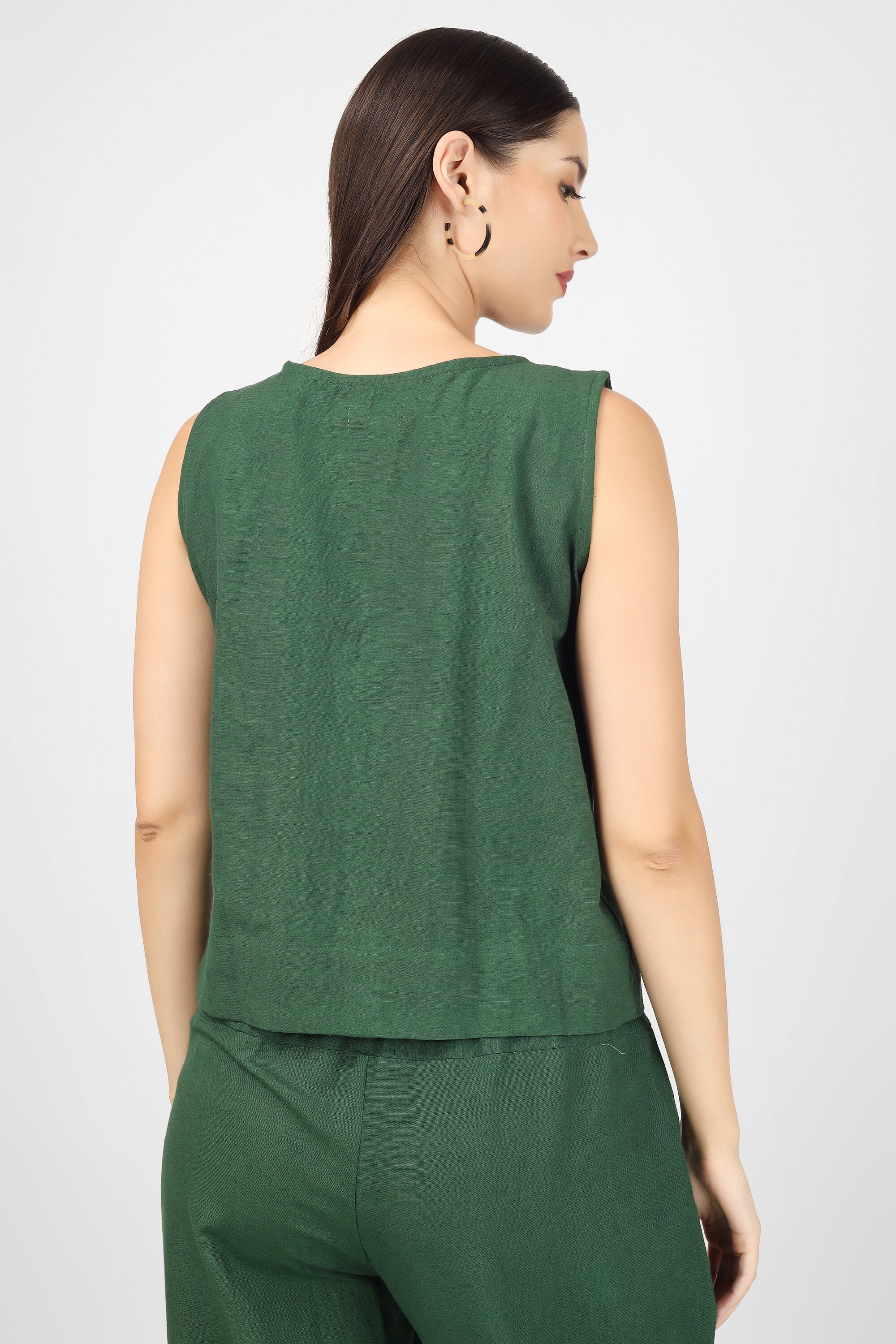 Dark Green Sleeveless Top for Women, Linen Crop Top, Linen Blouse, Made ...