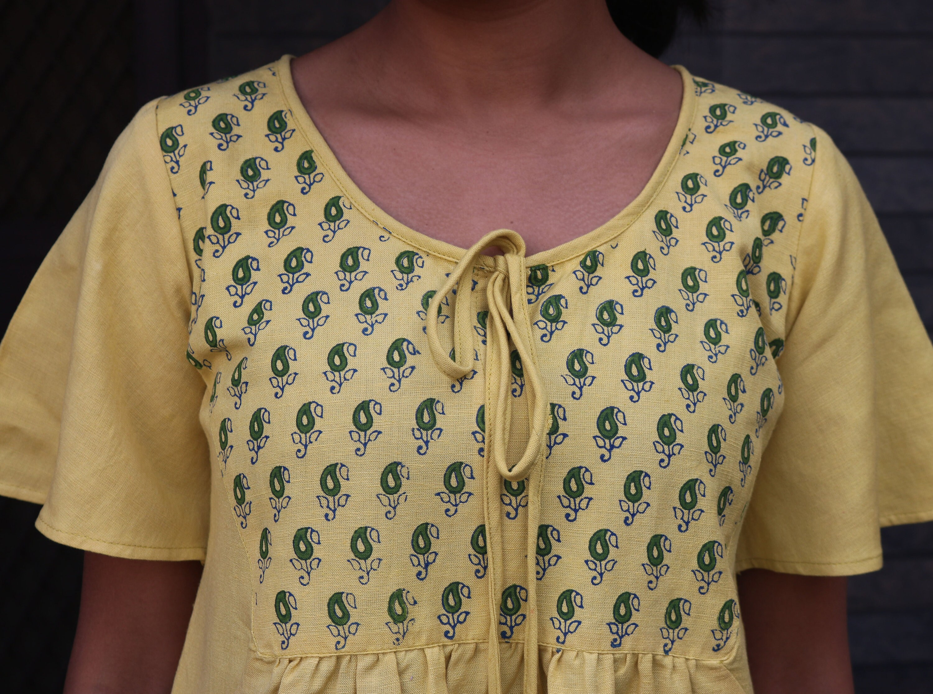 Lime green linen top Linen loose top Block print top Boho | Etsy