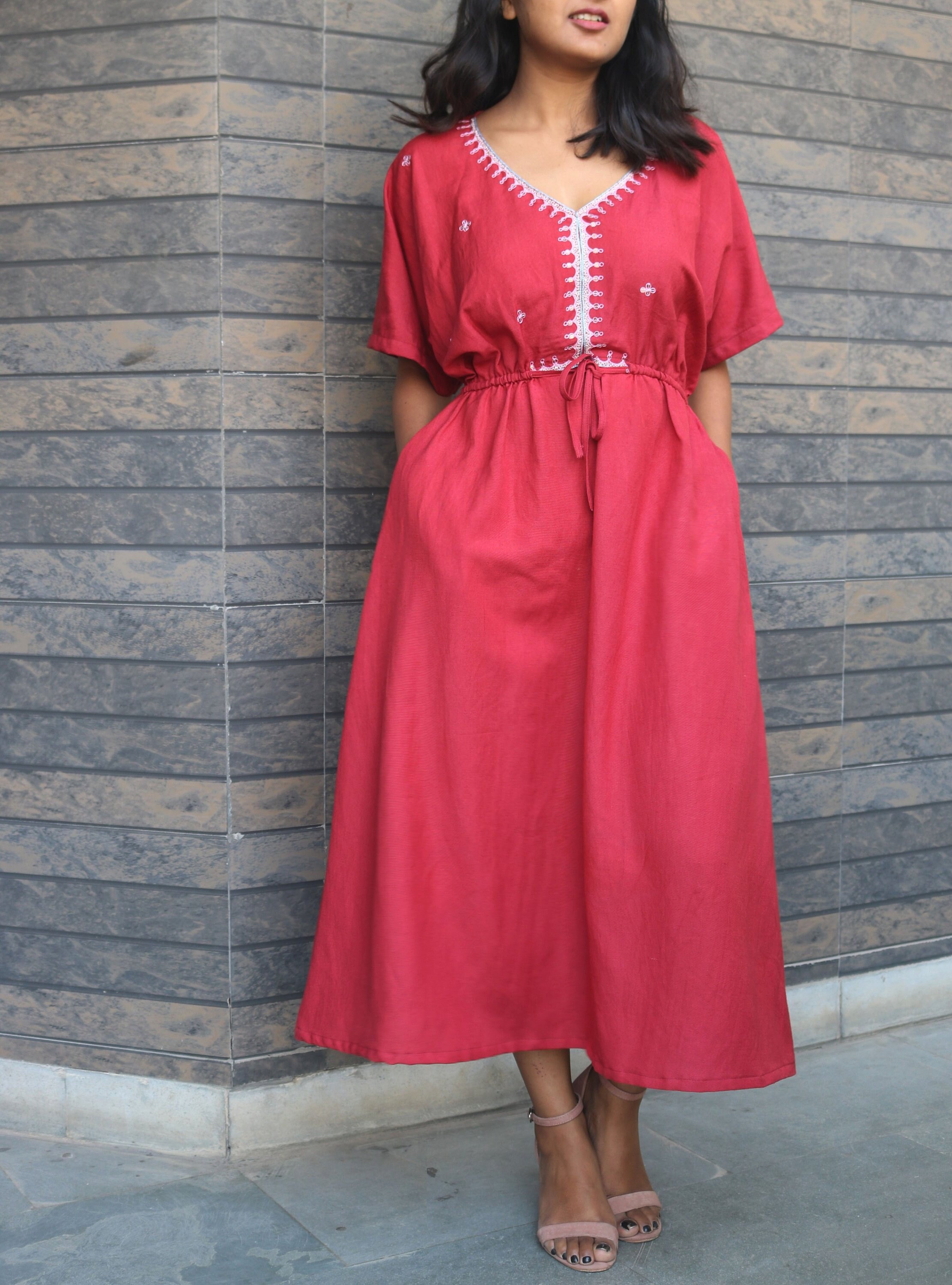Boho Dress for Women, Red Linen Dress, Bohemian Dress, Linen Maxi Dress ...