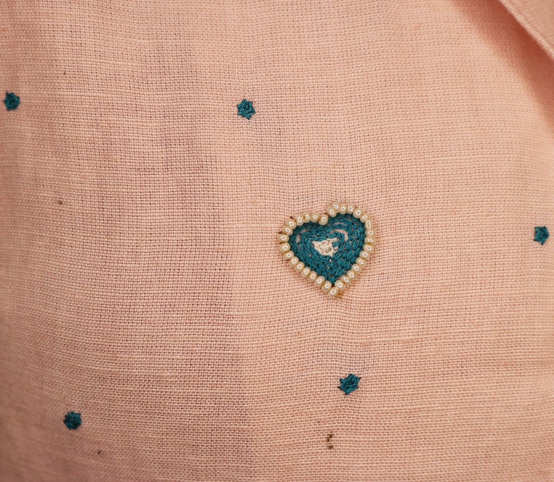 Blush Pink Linen Tunic Heart Embroidery Shift Dress Plus | Etsy