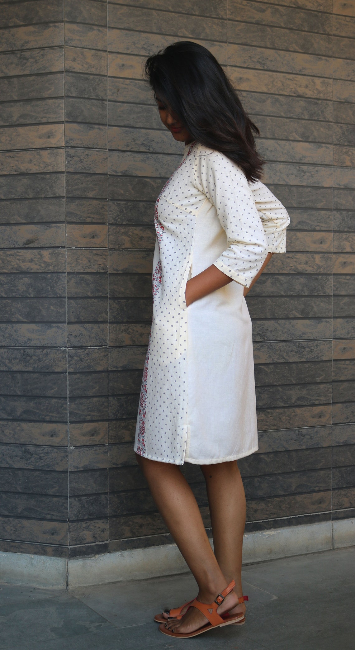 Buy Off-white Tunic Dress for Women, Linen Shift Dress, Hand Block ...
