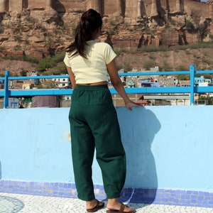 Unisex Dark Green Baggy Pants for Women and Men, Custom Made Linen Pant ...