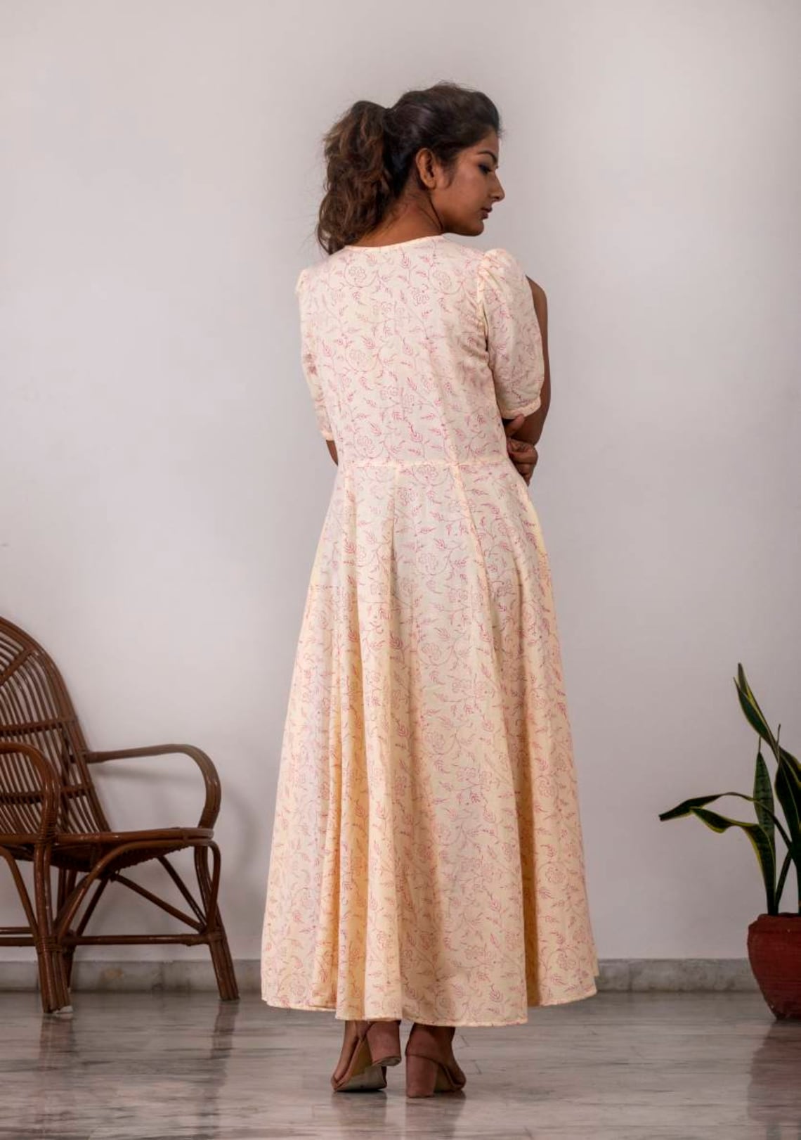 Cream Linen Dress Block Print Dress Sundress Maxi Dress | Etsy