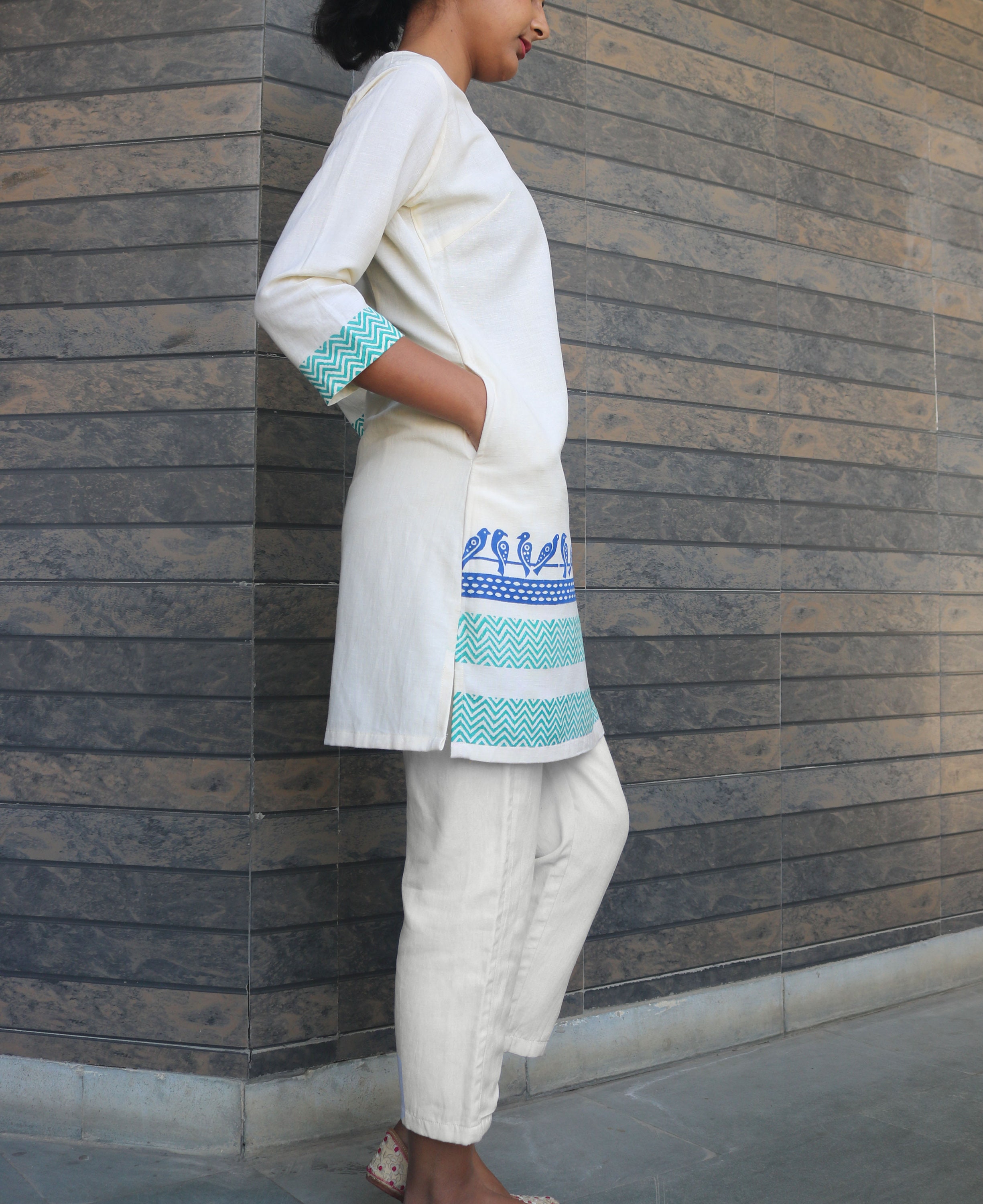 Off-white tunic dress for women Linen shift dress Hand block | Etsy