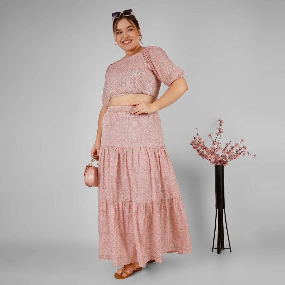 Pink Co-ord Skirt and Top, Block Print Set, Plus Size, Custom Made ...