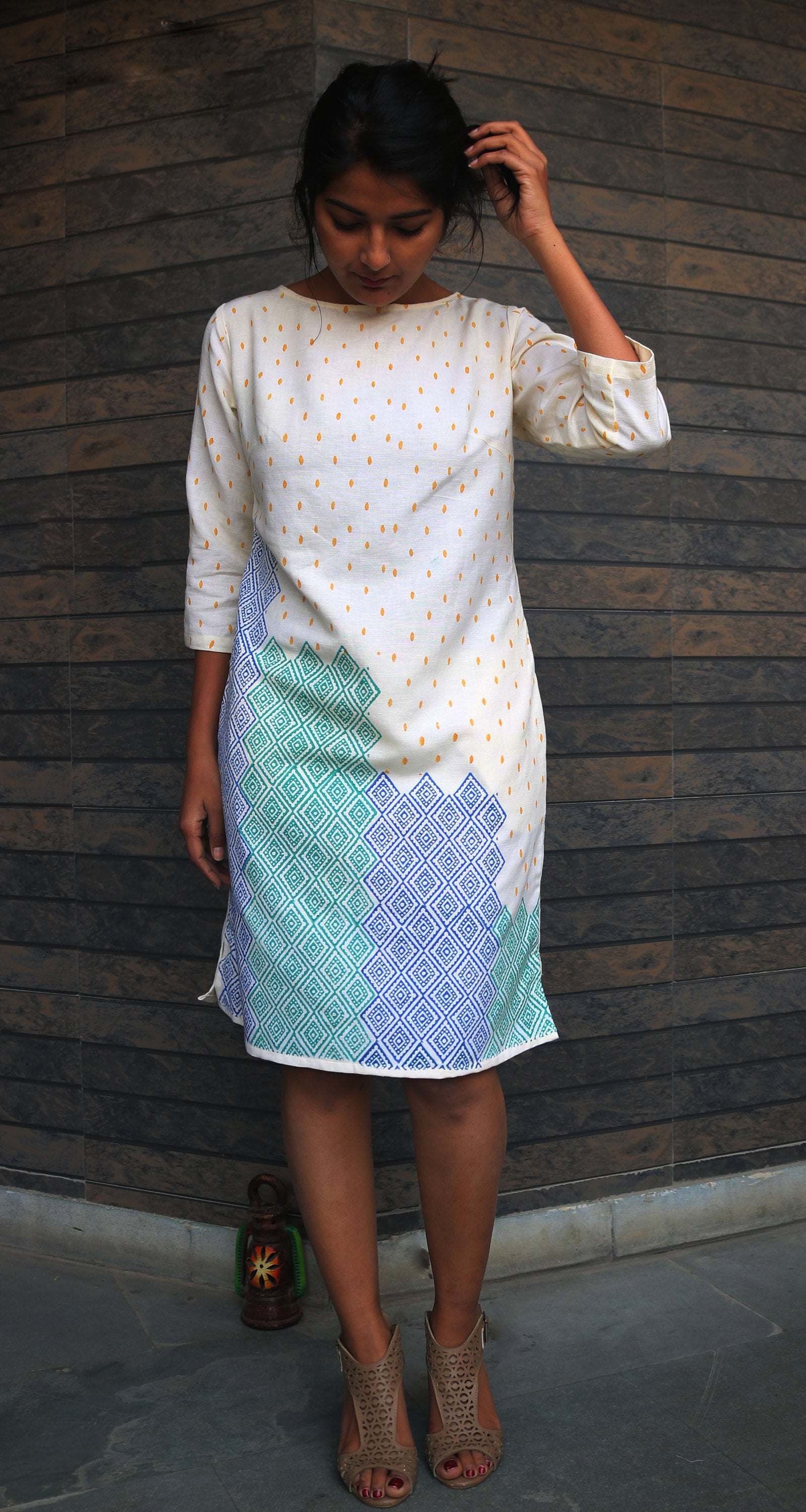 Off-white Tunic Dress for Women Linen Shift Dress Hand Block | Etsy