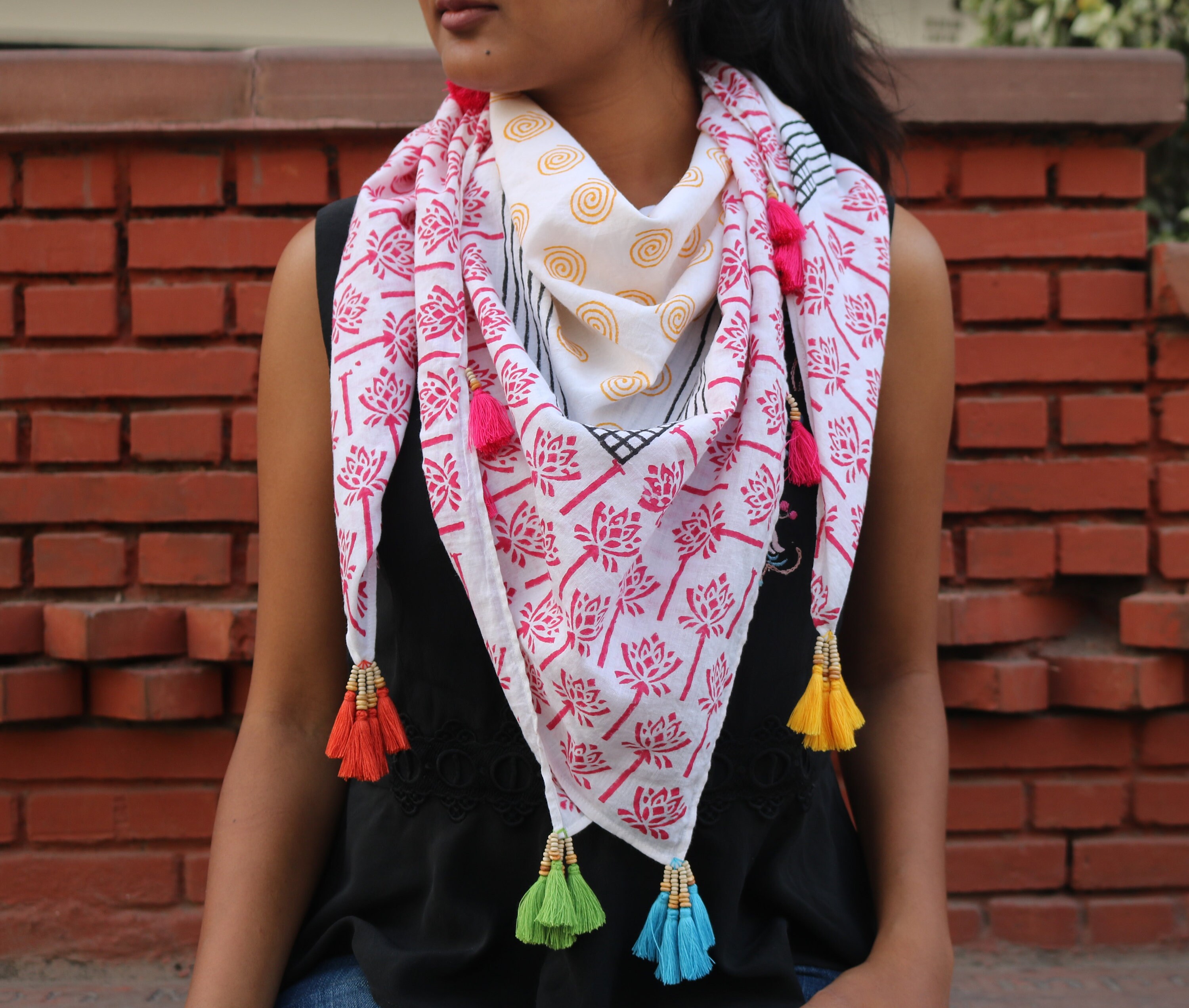 Block Printed Cotton Scarf Boho Scarf Print Wrap Square - Etsy