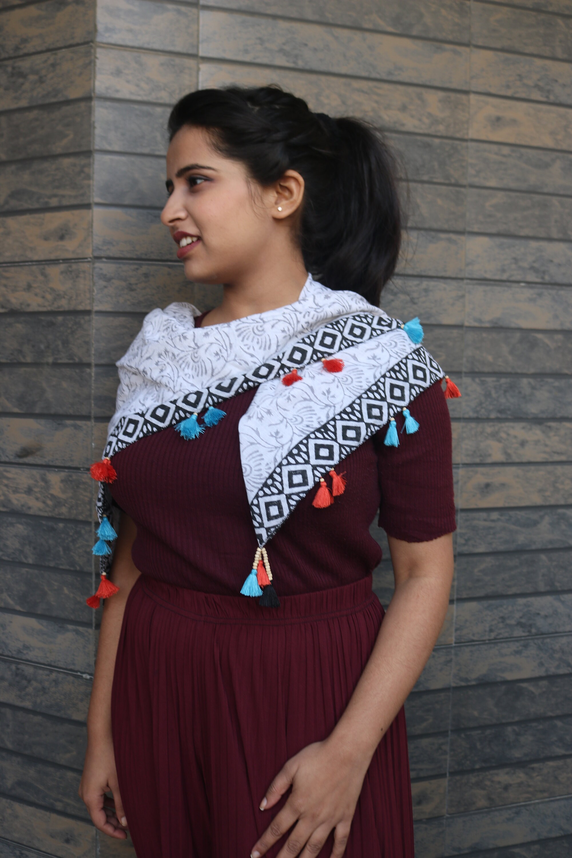 Block Printed Cotton Scarf Boho Scarf Print Wrap Square | Etsy