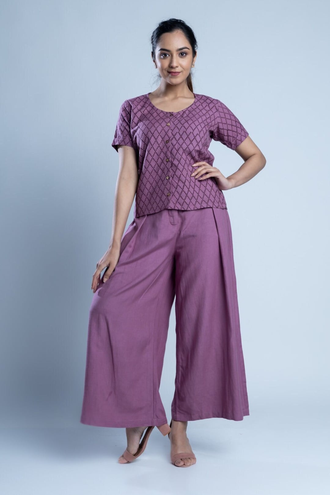 Grape Color Linen Pant, Custom Made Pleated Pant for Women, Formal ...