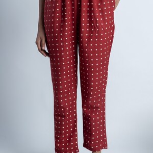 Red Polka Dot Block-print Indian Pant, Linen Pant, Elastic Pant, Plus ...