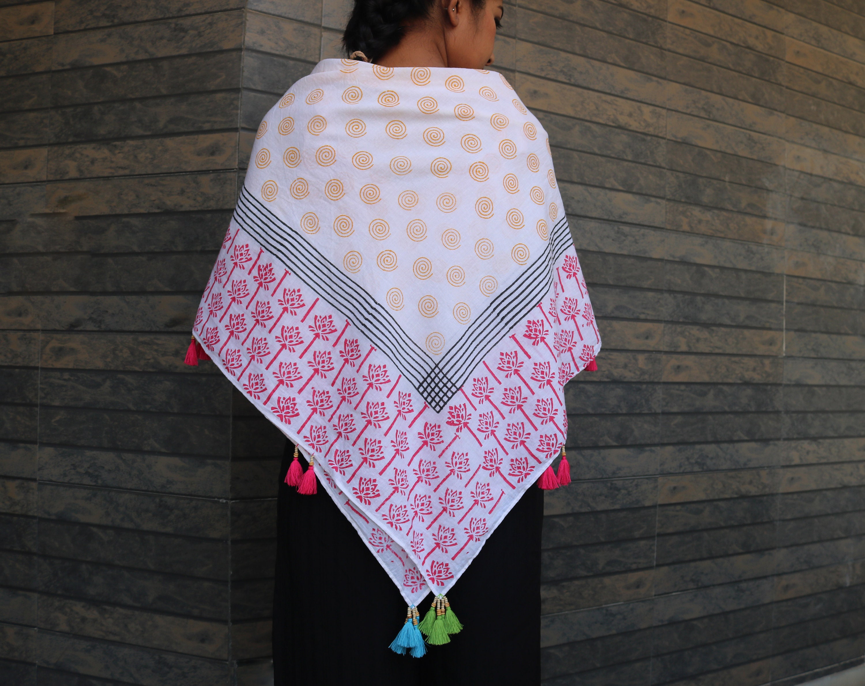 Block Printed Cotton Scarf Boho Scarf Print Wrap Square - Etsy