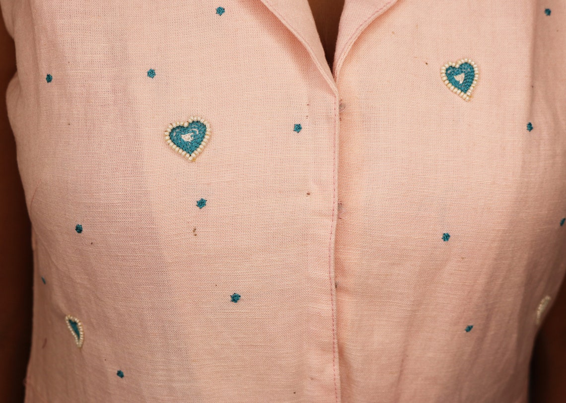 Blush Pink Linen Tunic Heart Embroidery Shift Dress Plus | Etsy