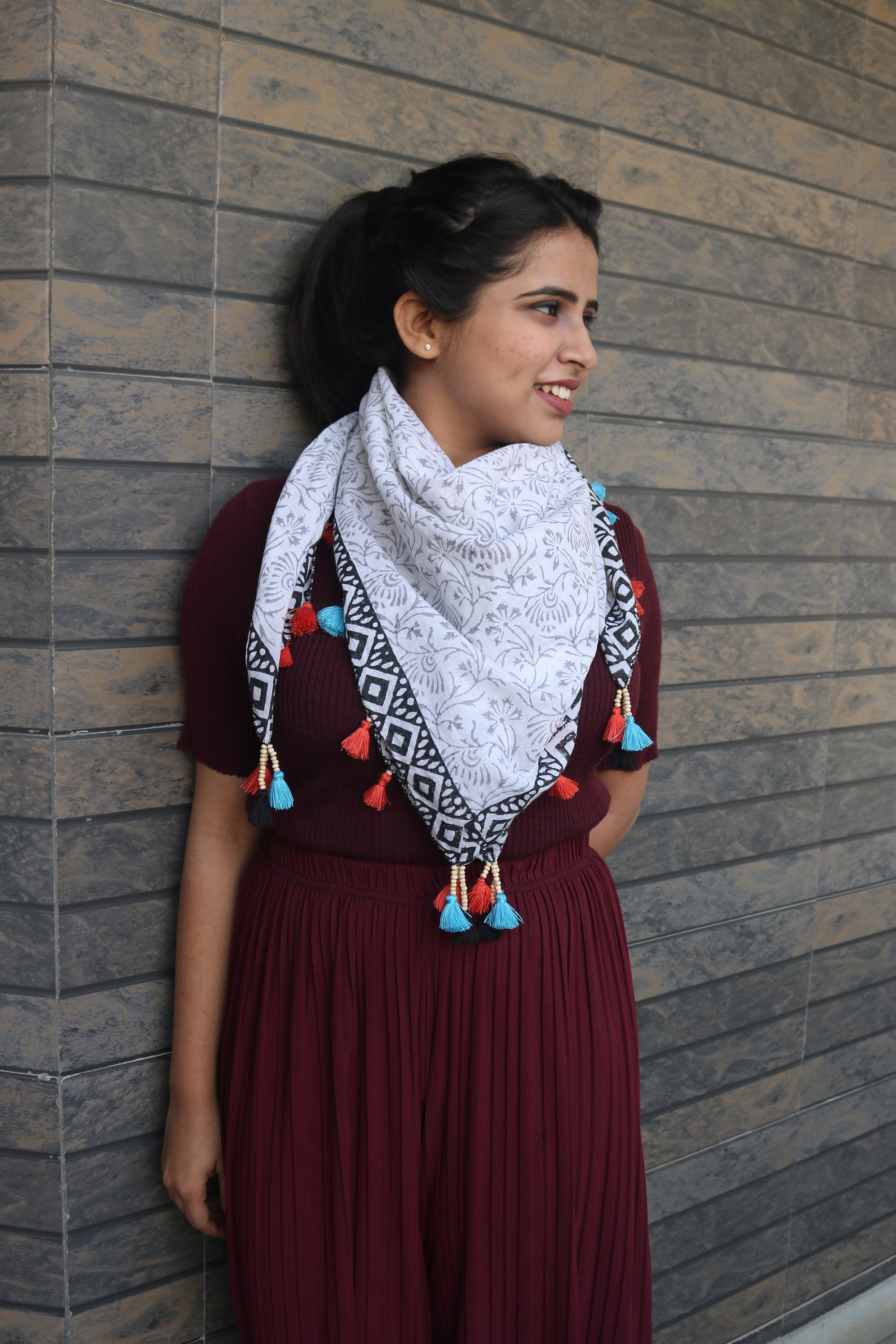 Block printed cotton scarf Boho scarf Print wrap Square | Etsy