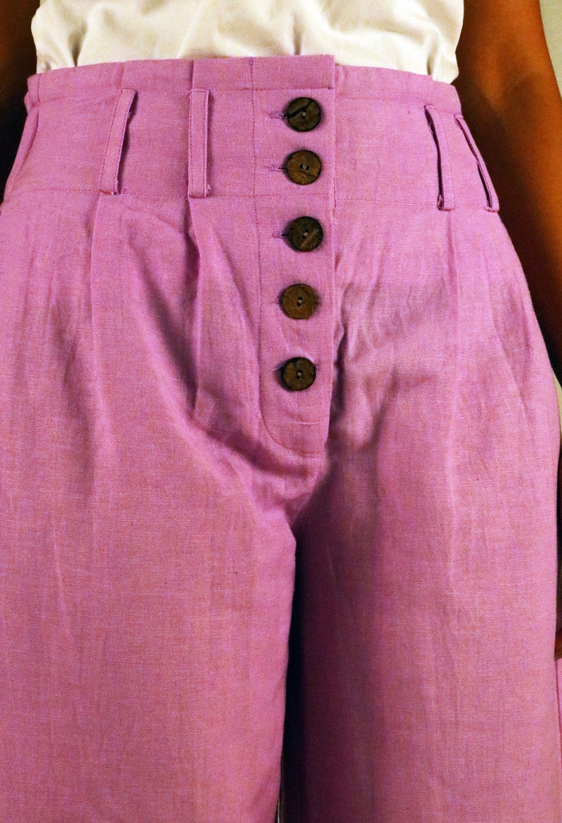 Button-down Lilac Pants Linen Pants for Women Elasticated - Etsy