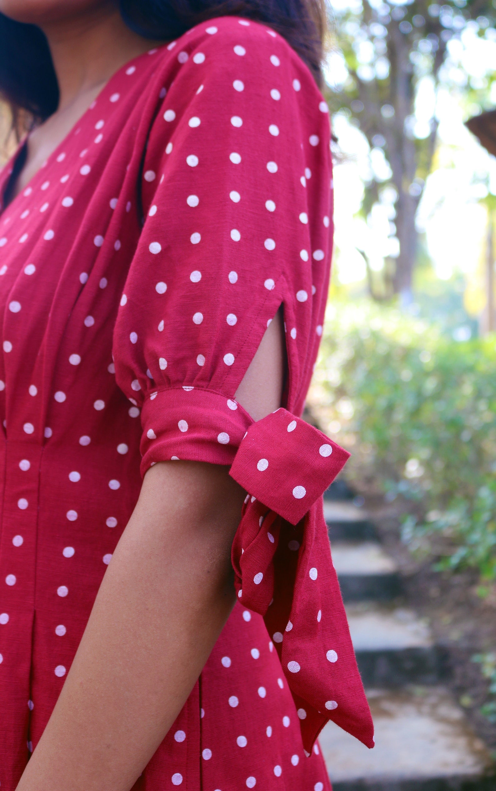 Red Polka Dot Linen Dress Hand Block Print Dress Pleated - Etsy