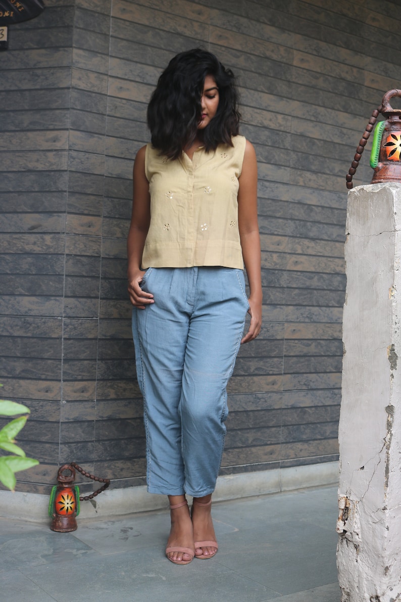 Sleeveless Top for Women, Beige Linen Top, Linen Sleeveless Top, Linen ...