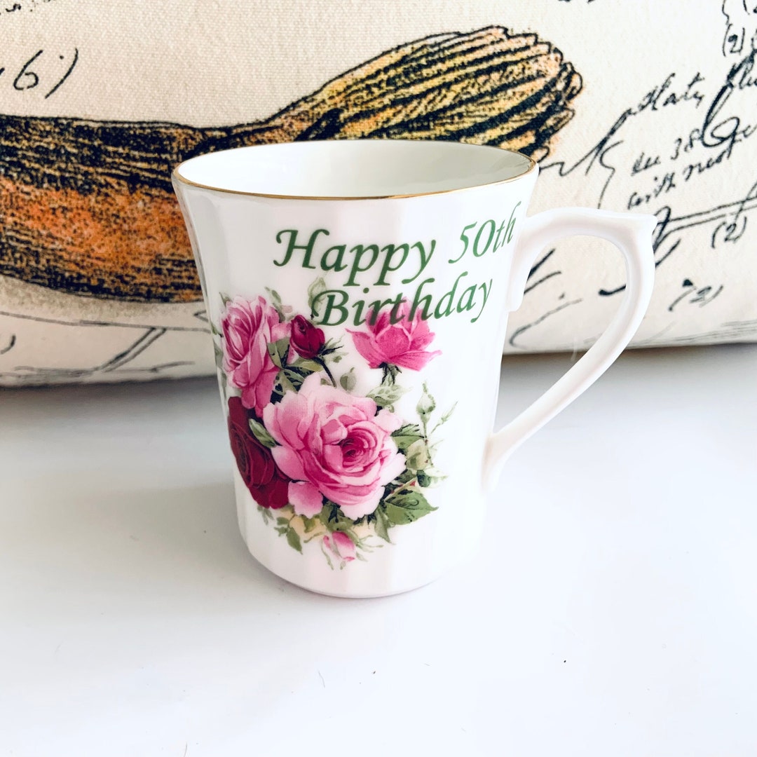 Happy 50th Birthday Mug by Hayward and Warwick, Vintage Fine Bone China ...