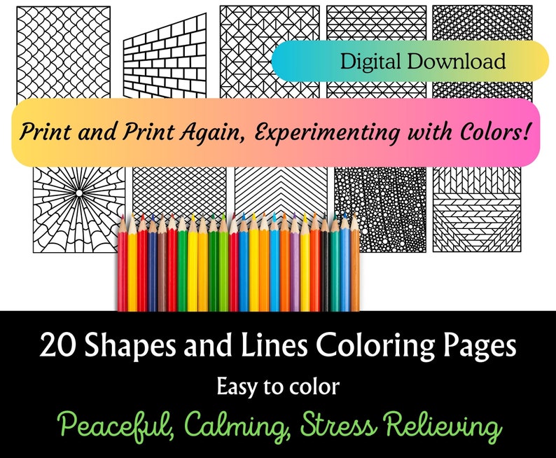 Shapes and Lines Coloring Pages ~ Sheets to Print and Color ~ Geometric ...