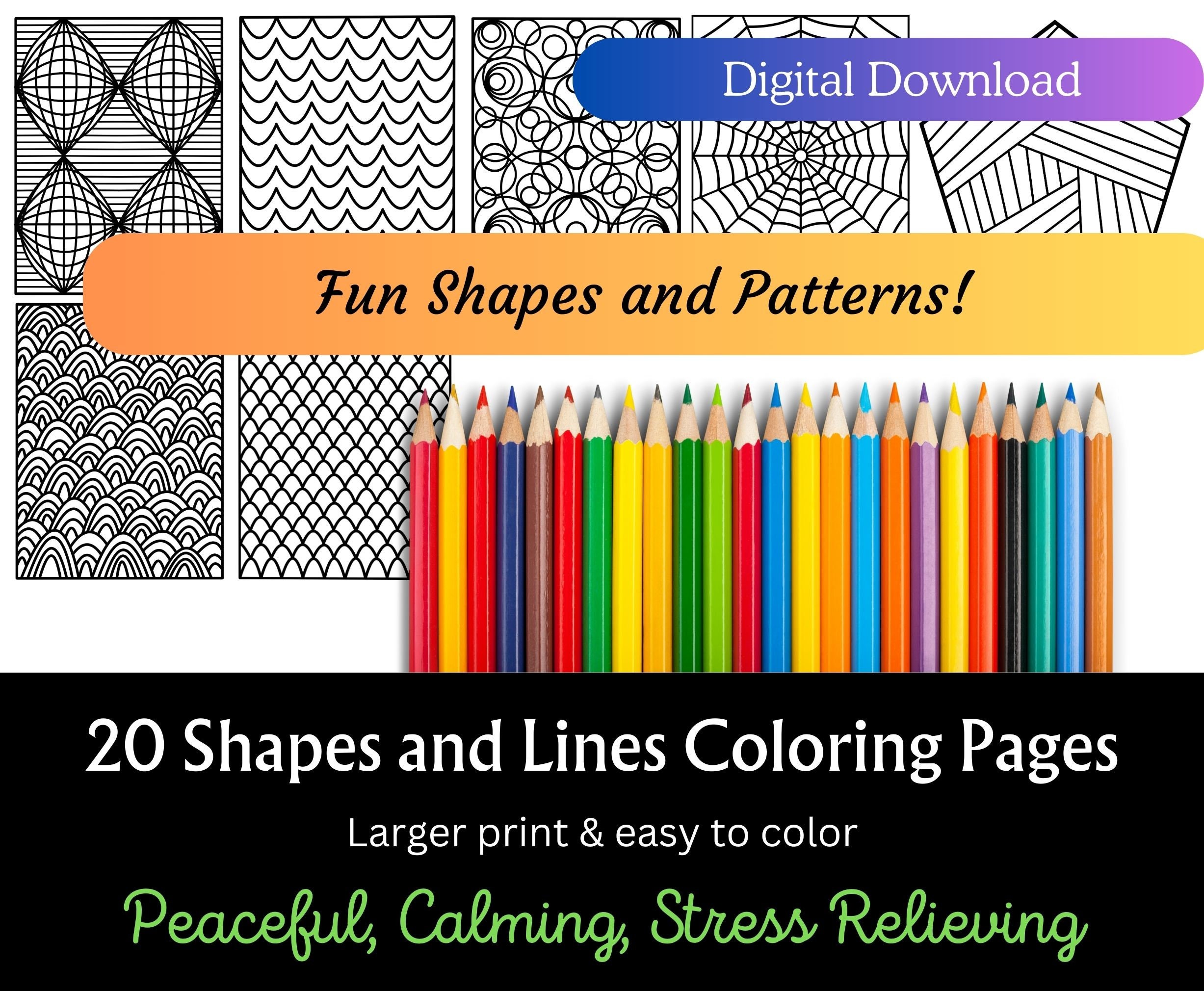 Shapes and Lines Coloring Pages ~ Sheets to Print and Color ~ Geometric ...