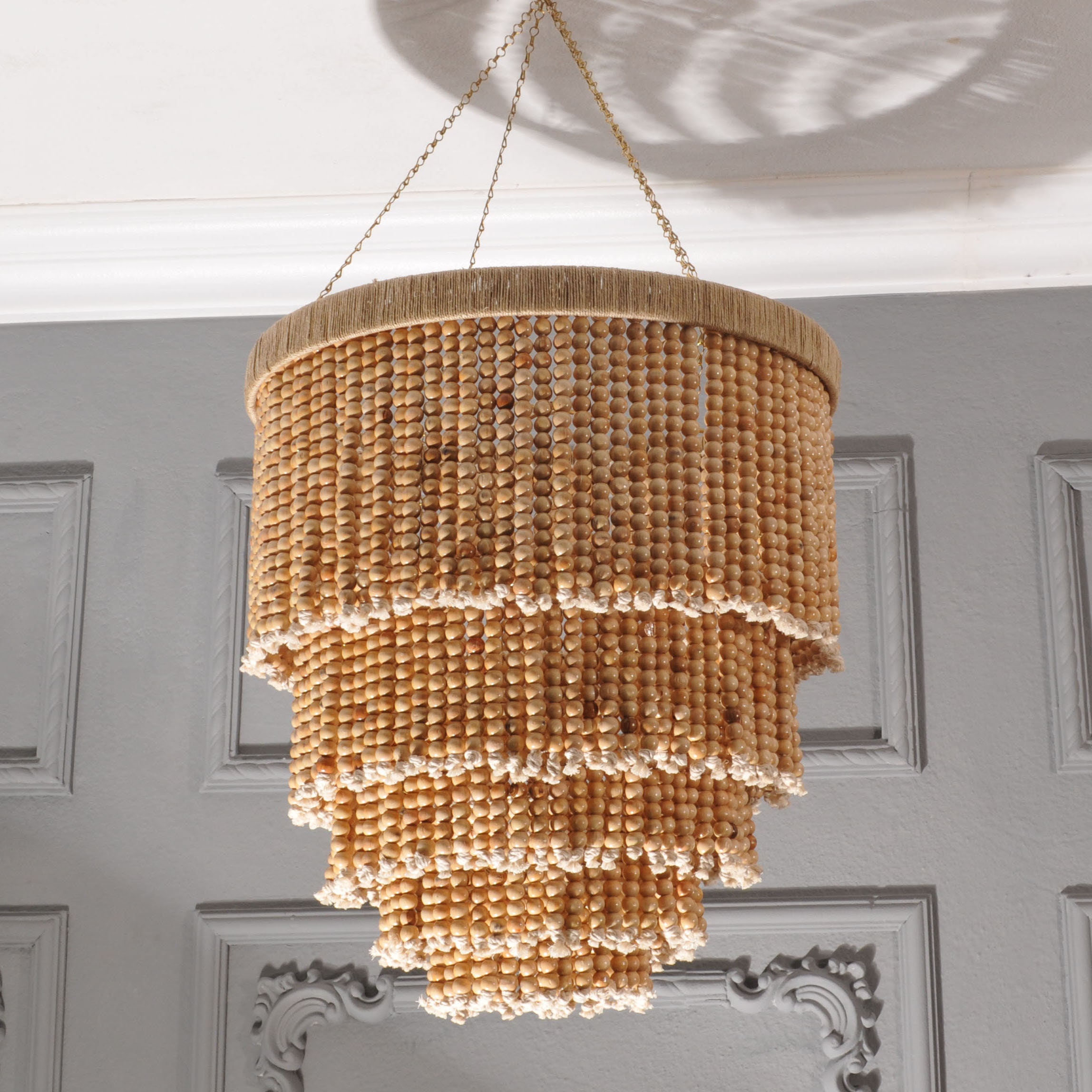 Wooden Bead Light Wooden Bead Chandelier Beaded Chandelier Boho Desing ...