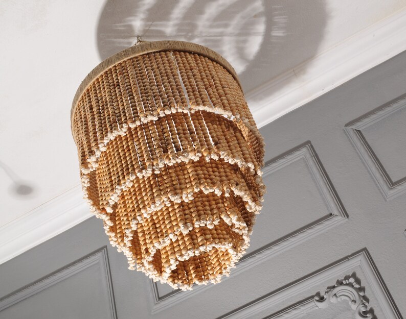 Wooden Bead Light Wooden Bead Chandelier Beaded Chandelier Boho Desing ...