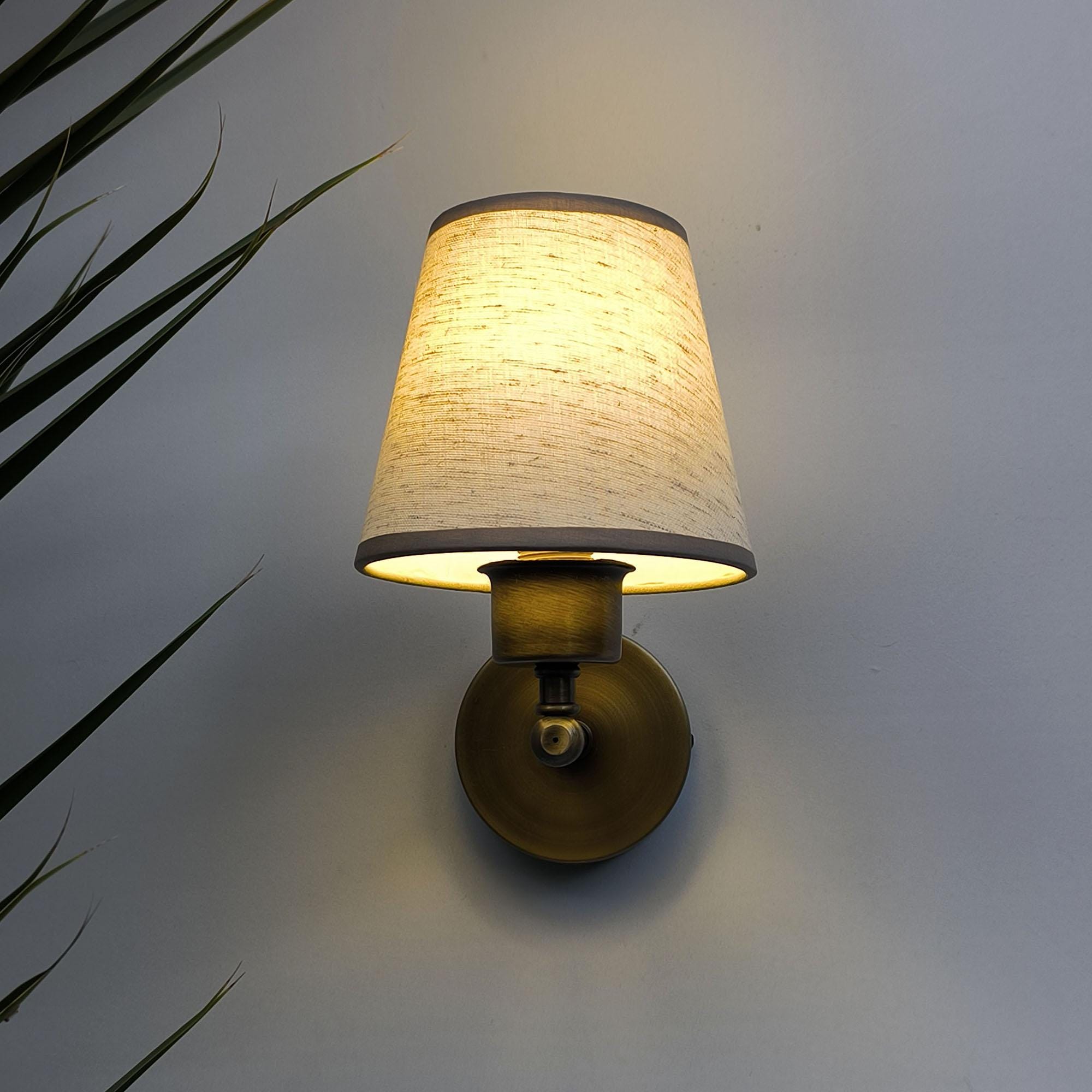 Handmade Antique Brass Wall Sconce With Linen Cream Clip-on Lampshade ...