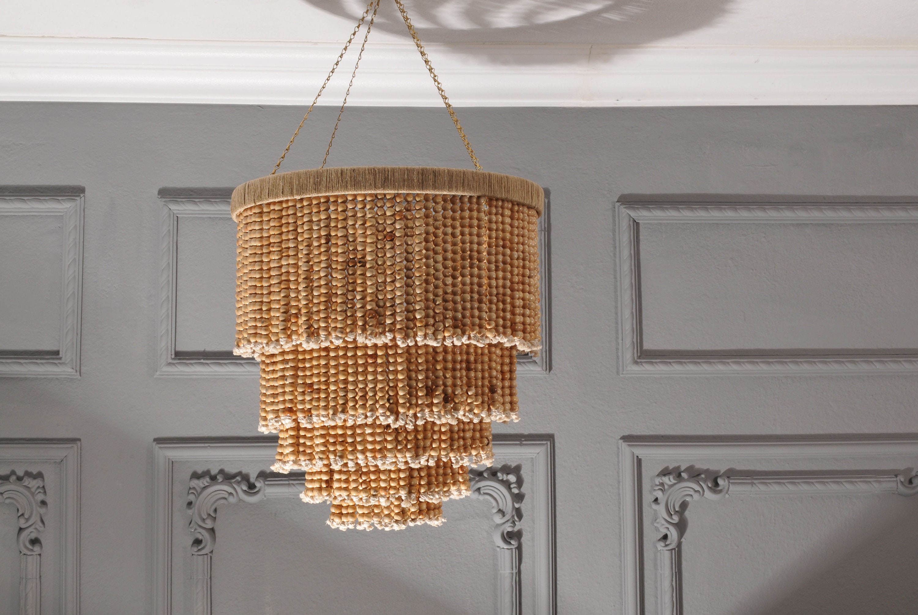 Wooden Bead Light Wooden Bead Chandelier Beaded Chandelier Boho Desing ...
