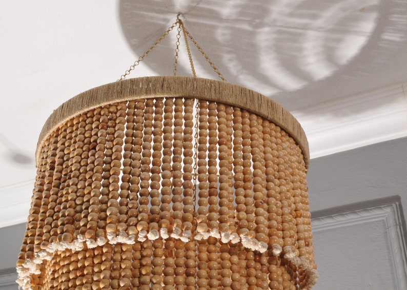Wooden Bead Light Wooden Bead Chandelier Beaded Chandelier Boho Desing ...