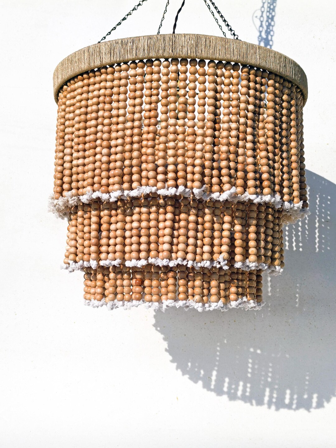 Wooden Bead Light | 3 Tier Bead Chandelier | Beaded Chandelier | Boho ...