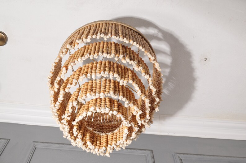 Wooden Bead Light Wooden Bead Chandelier Beaded Chandelier Boho Desing ...