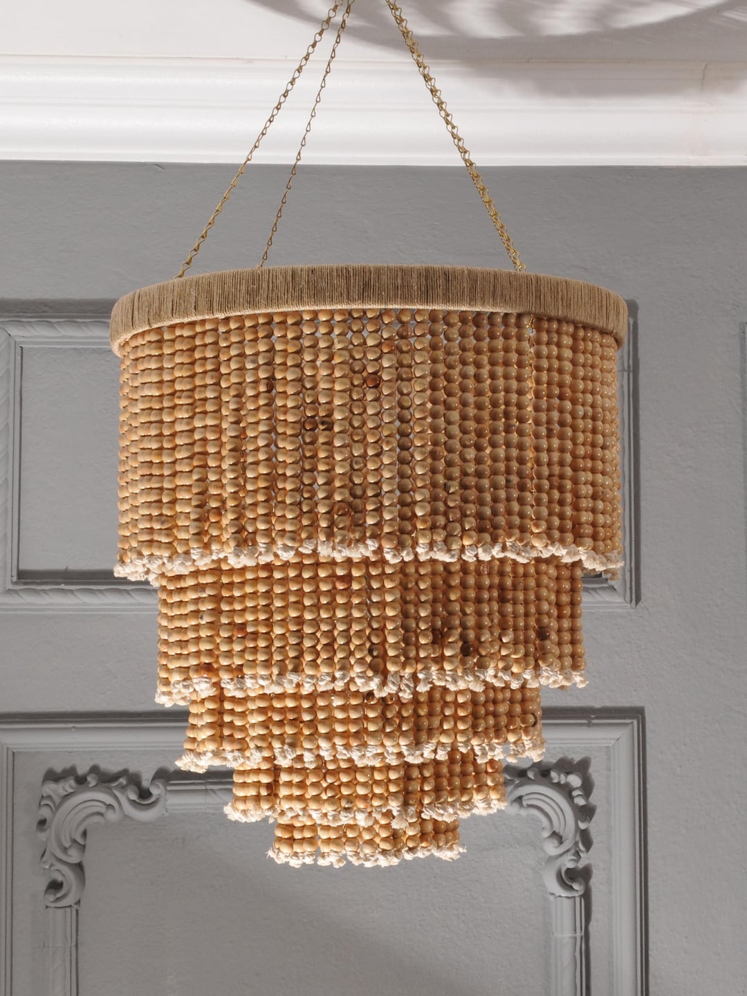 Handmade Wooden Bead Chandelier: 5-tier Boho Pendant Light - Etsy