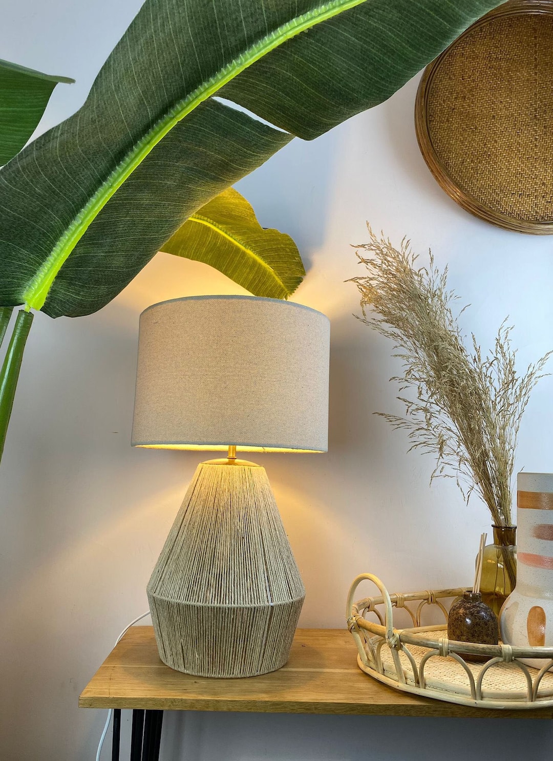 Rustic Rope Wrap Lampshade With Buldan Cloth Fabric - Etsy