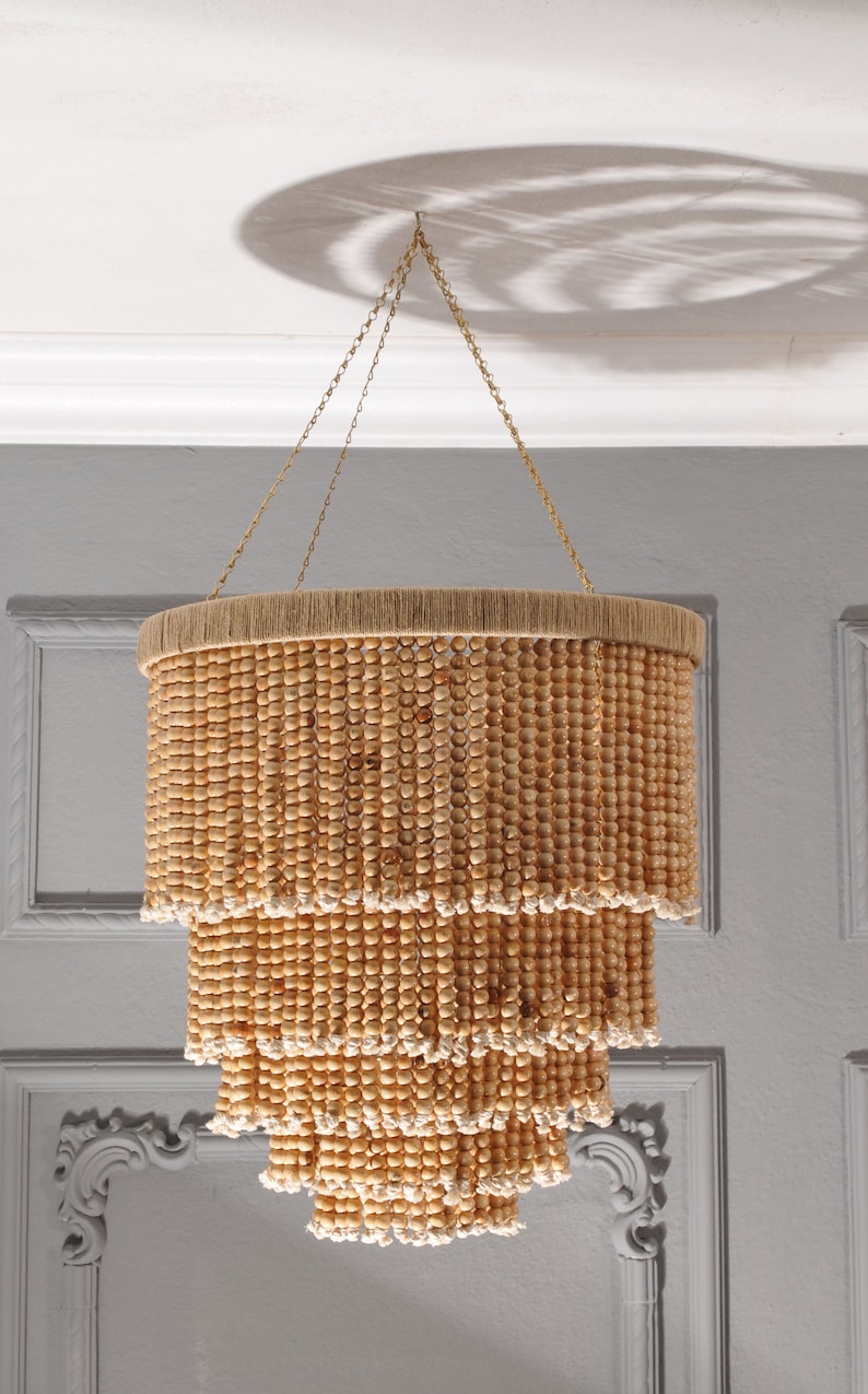 Wooden Bead Light Wooden Bead Chandelier Beaded Chandelier Boho Desing ...