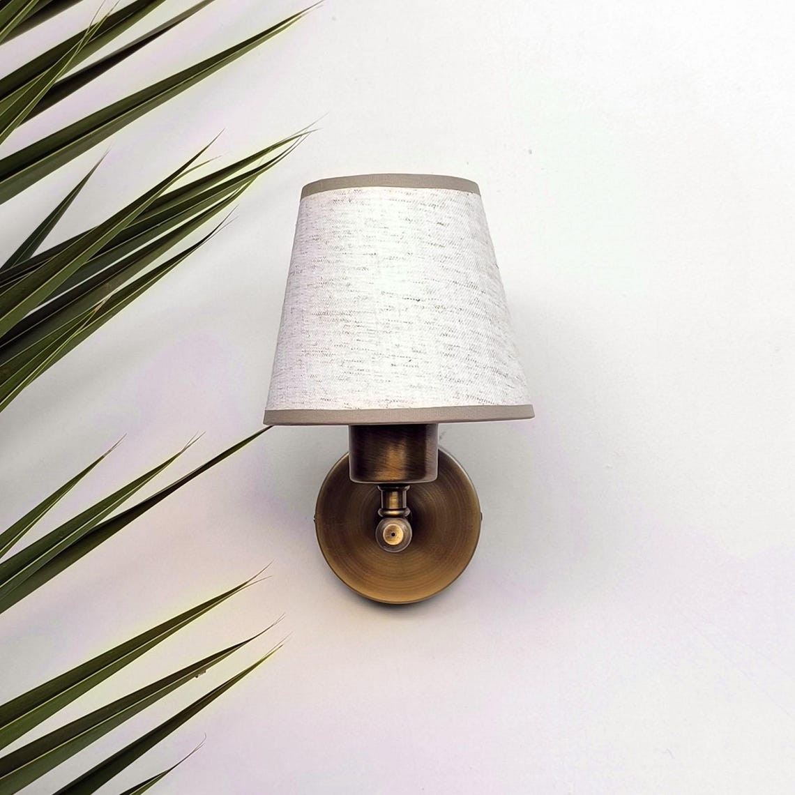Handmade Antique Brass Wall Sconce With Linen Cream Clip-on Lampshade ...