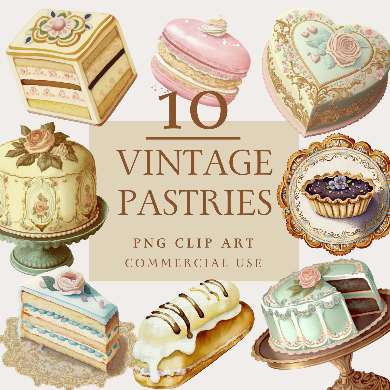 10 Vintage Decorative Pastries - Vintage Illustration, Pastry Clipart ...