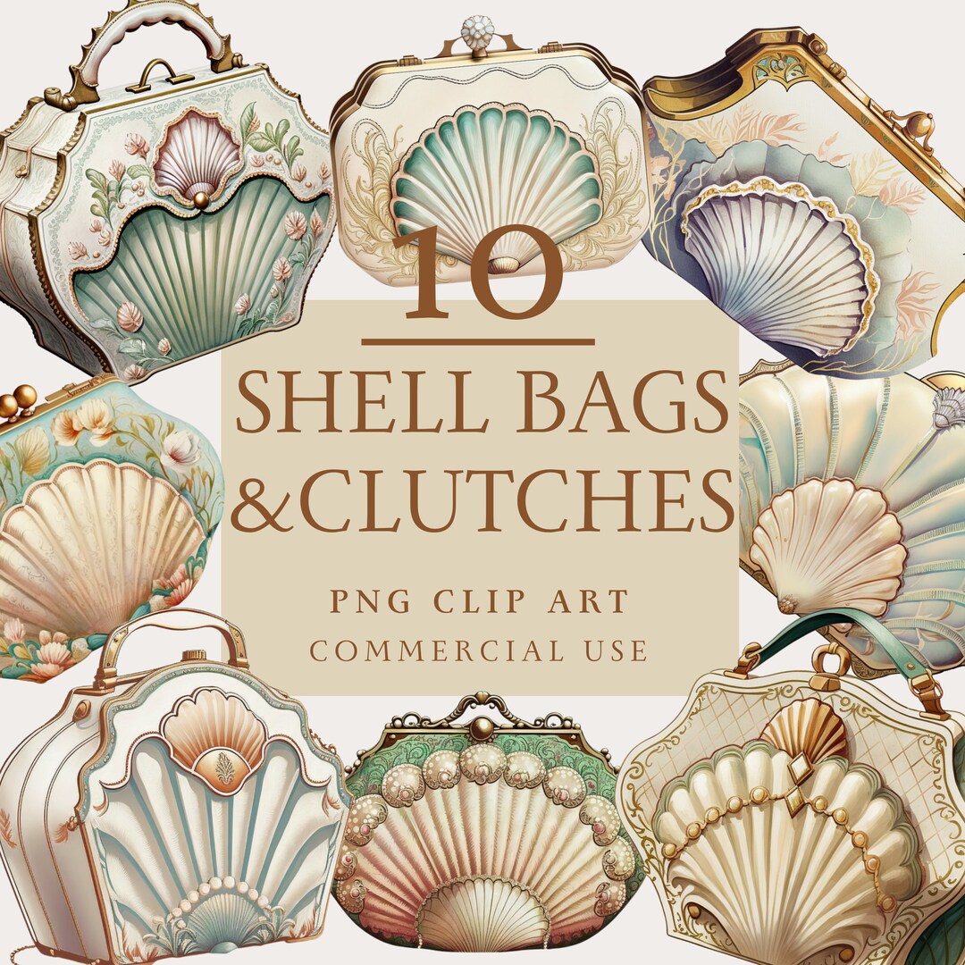10 Shell Bags & Clutches - Vintage Illustration, Shell Clipart, Bag ...