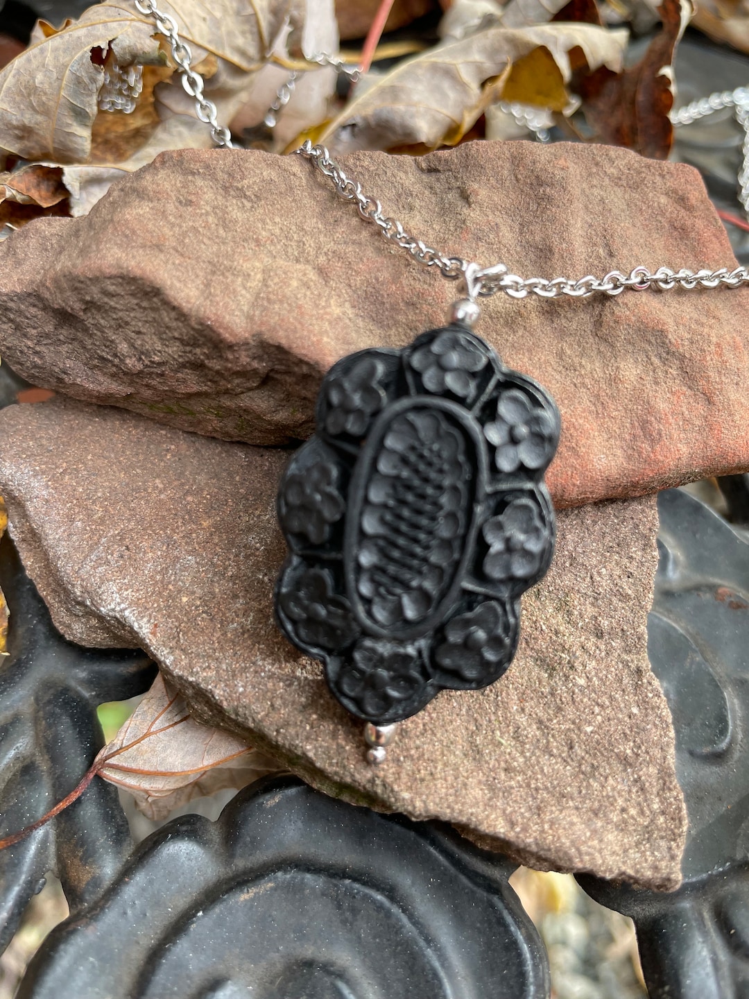 Witches Carved Wooden Power Pendant Stainless Steel Chain, Protection ...
