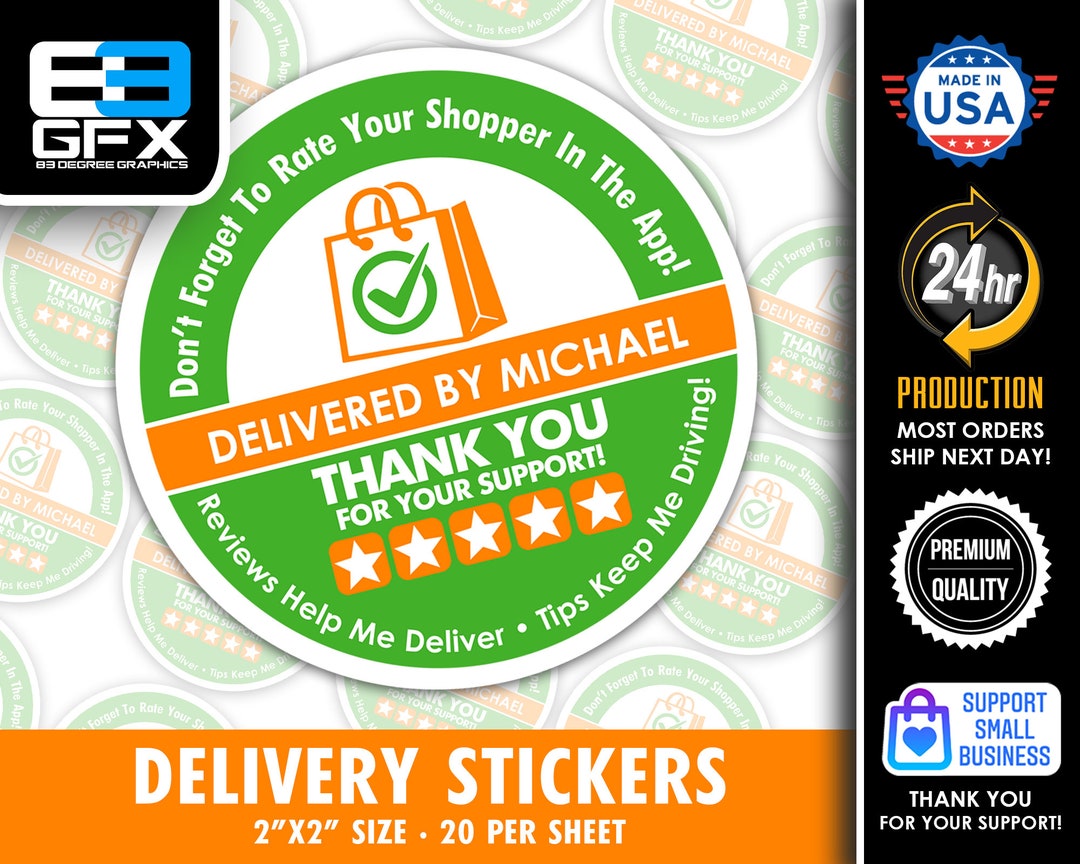 Personalized! 2" [ FIVE STAR ] Delivery Driver Bag Stickers - 20 ...