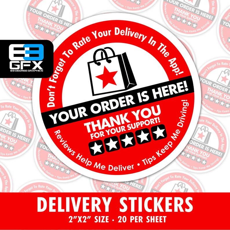 Red Delivery 2x2 5 Stars Delivery Bag Stickers - Etsy