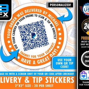 Personalized Delivery 2x2 direct Tip QR Code Delivery Bag Stickers 20 ...