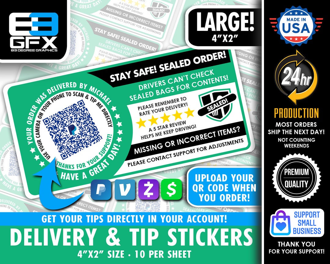 Personalized! Delivery 4"x2" "direct TIP QR Code Delivery & Missing ...