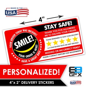 Personalized! Red Delivery 4"x2" [SMILE] 5 Star Rating Delivery Shopper ...