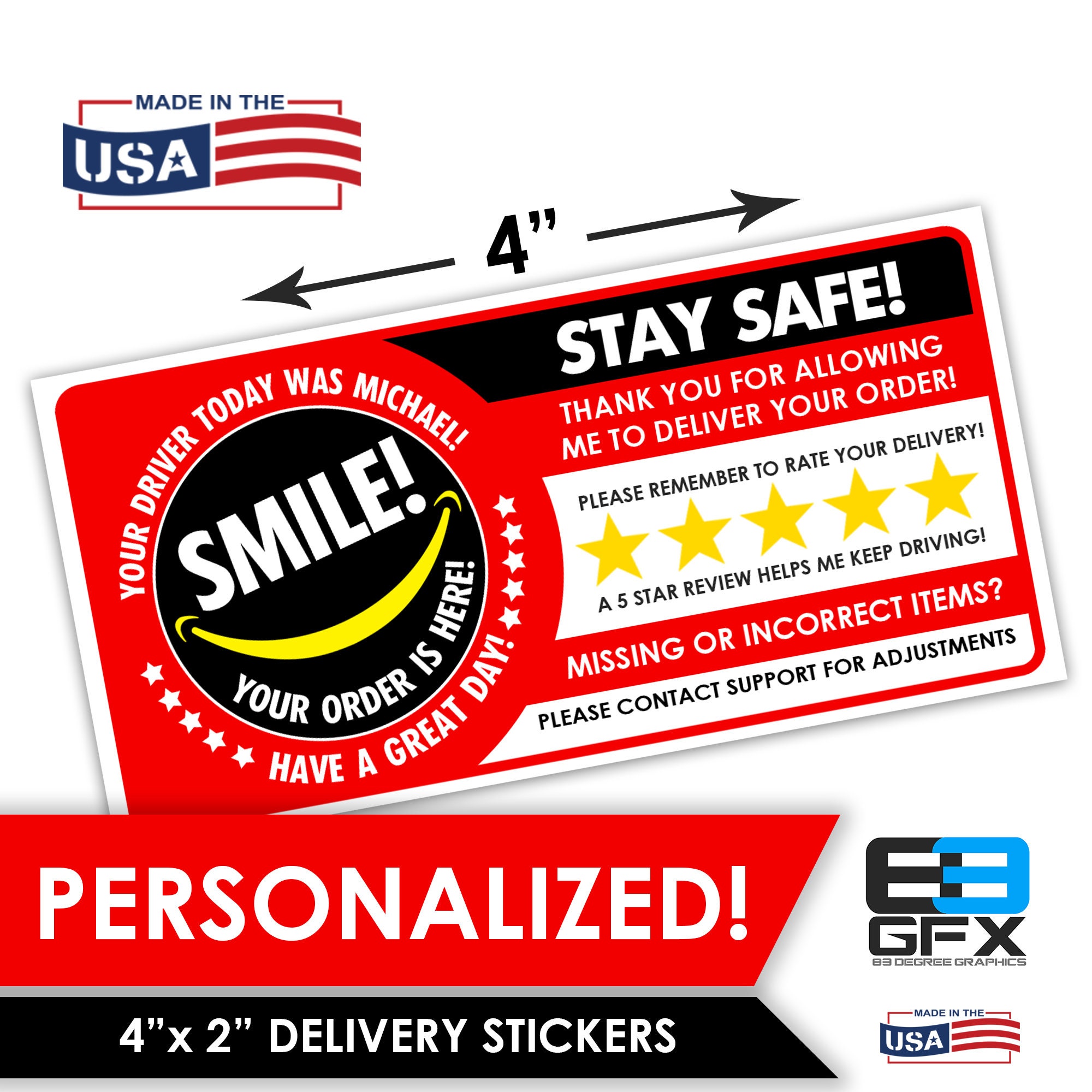 Personalized Red Delivery 4x2 SMILE 5 Star - Etsy