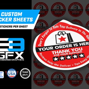 Red Delivery 2"x2" - 5 Stars - Delivery Bag Stickers - 20 Stickers per ...