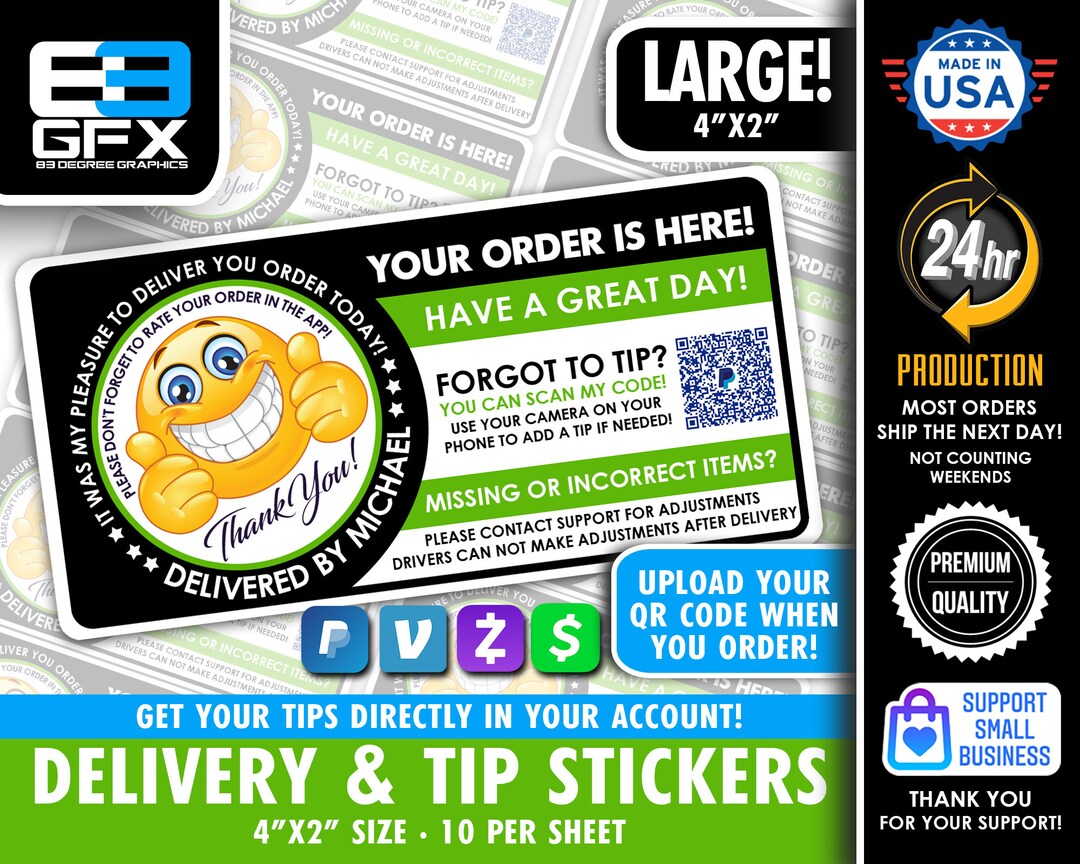Personalized! Smile 2 Thumbs up - Delivery 4"x2" "direct TIP QR Code ...