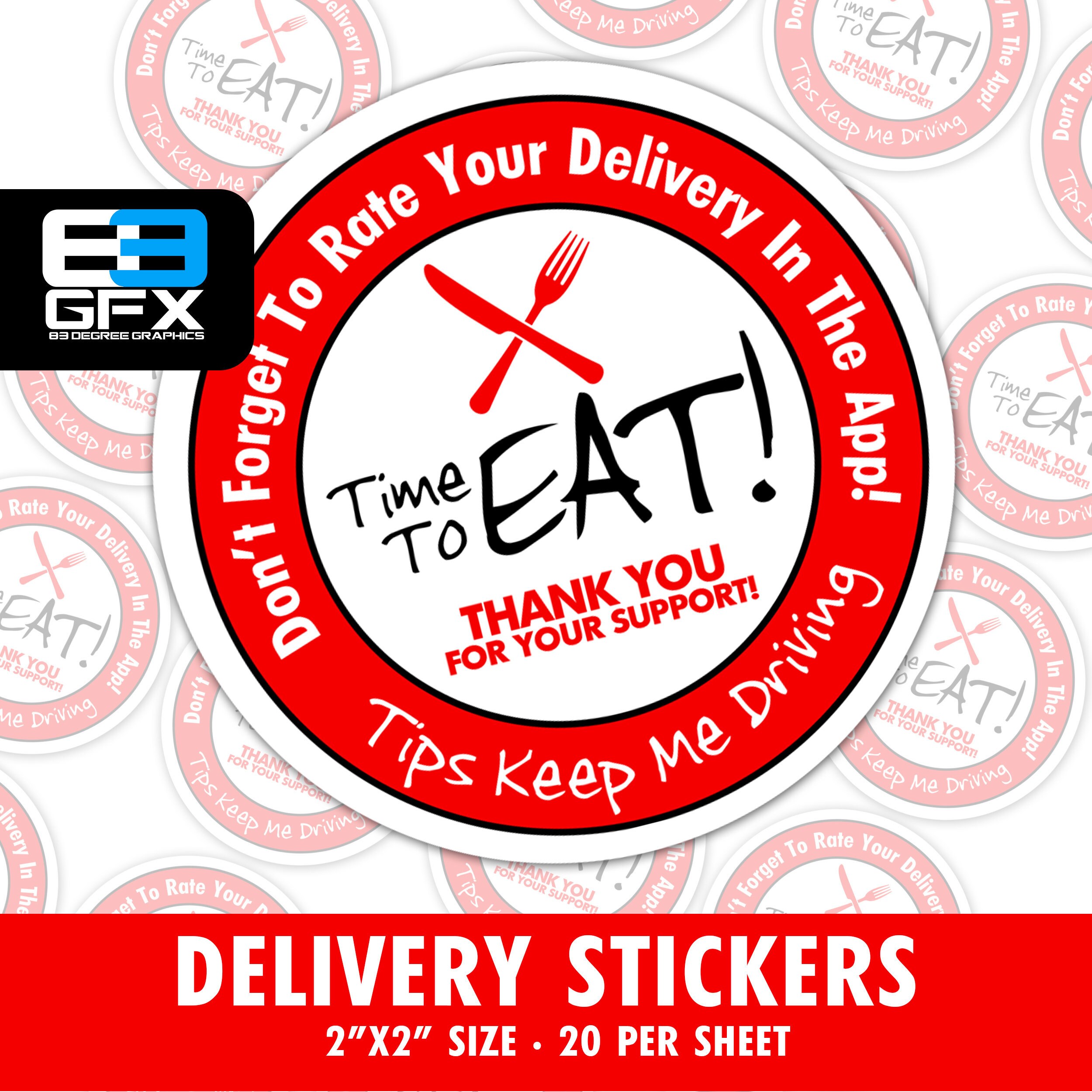 Red Delivery 2x2 Tips Keep Me Driving Delivery Bag Stickers - 20 ...